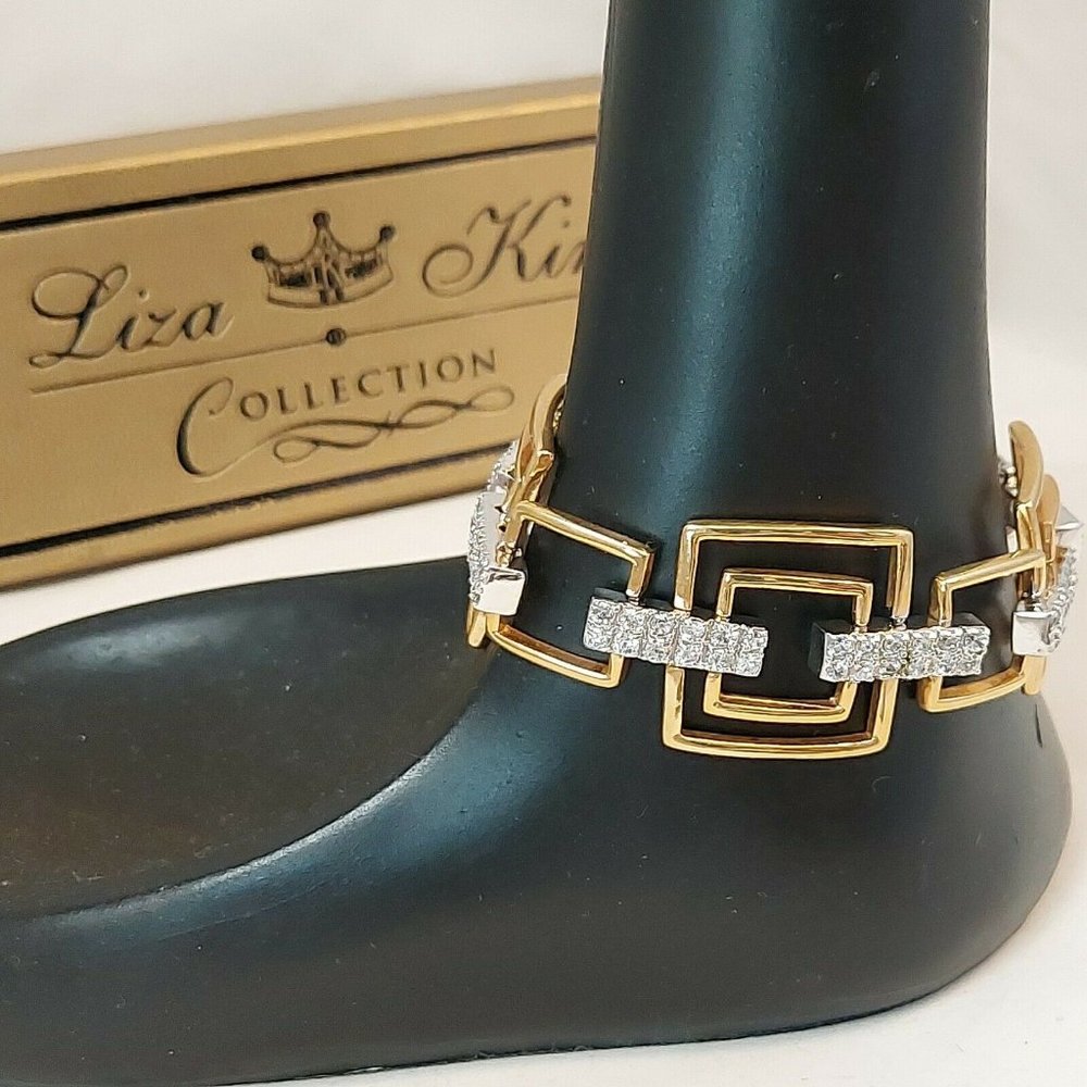 Vintage Liza Kim Collection Gold Tone Bracelet W/ Rhi… - Gem